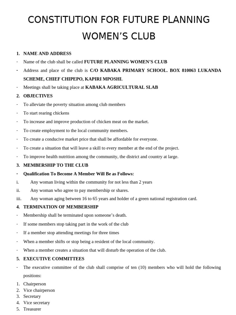 Women's Club Constitution Overview | PDF | Payments | Business