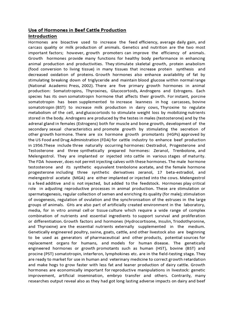Use of Hormones in Beef Cattle Production | PDF | Growth Hormone | Cattle