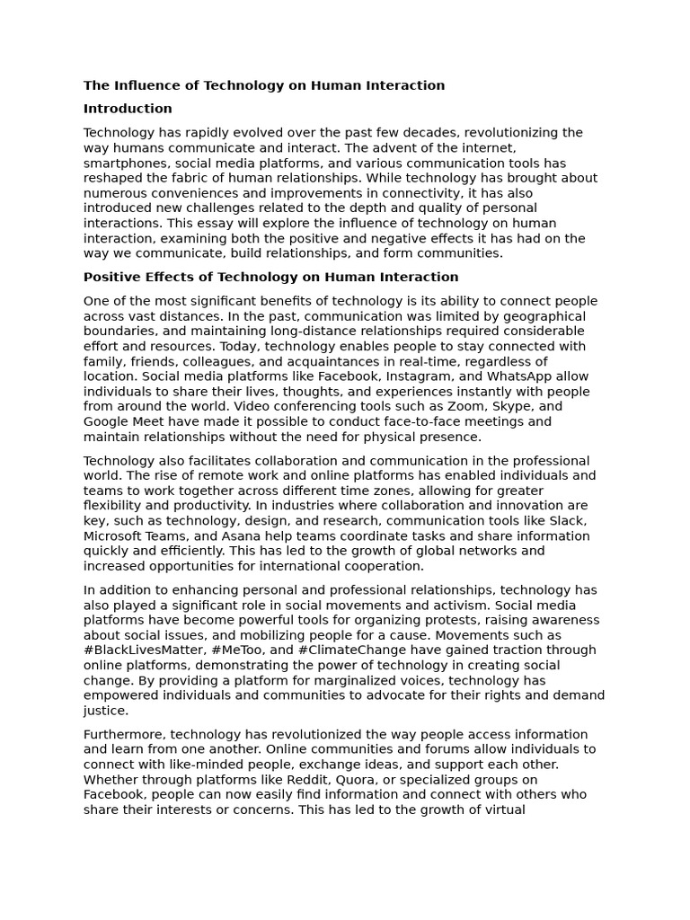 The Influence of Technology On Human Interaction | PDF | Social Media | Popular Culture & Media ...