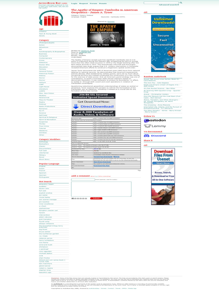 The Apathy of Empire_ Cambodia in American Geopolitics - James A. Tyner Audiobook M4B | PDF ...