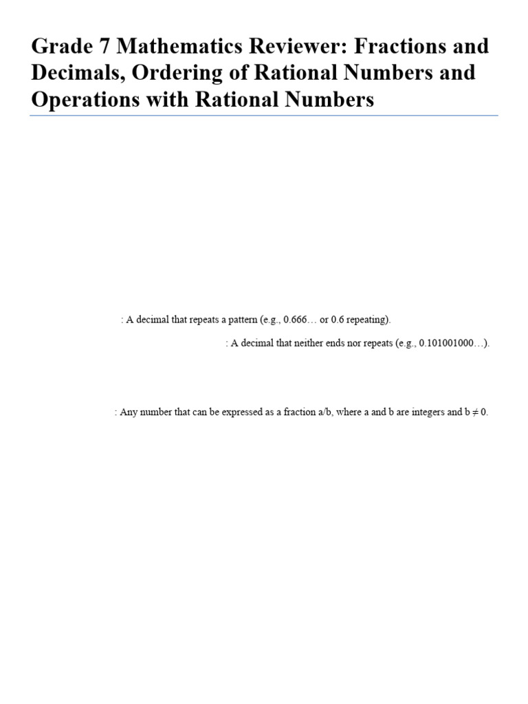 Grade 7 Math Reviewer And Exercise Pdf