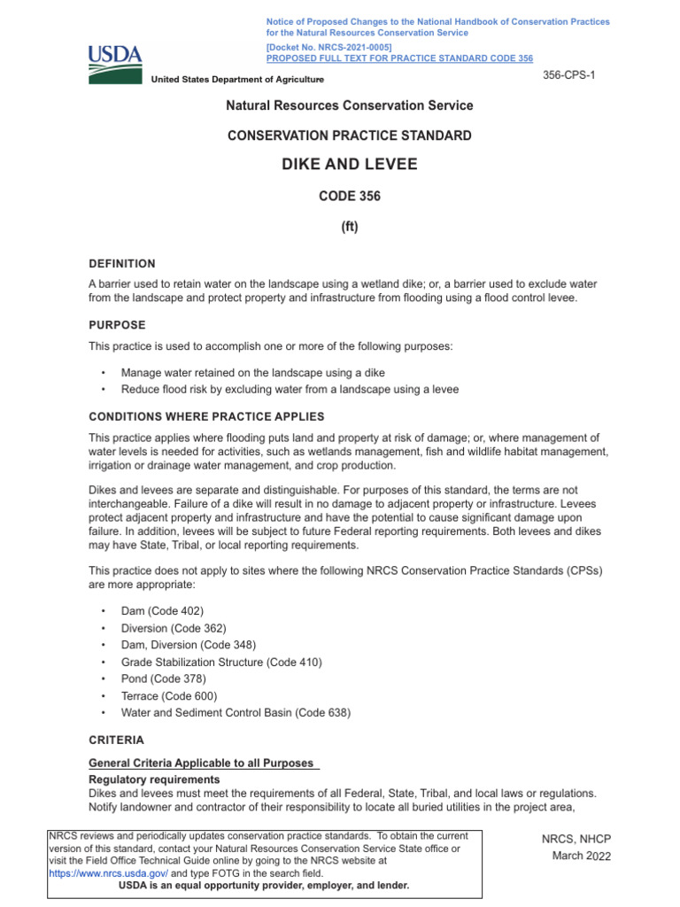 Proposed Changes to NRCS Dike and Levee Standards | PDF | Levee ...