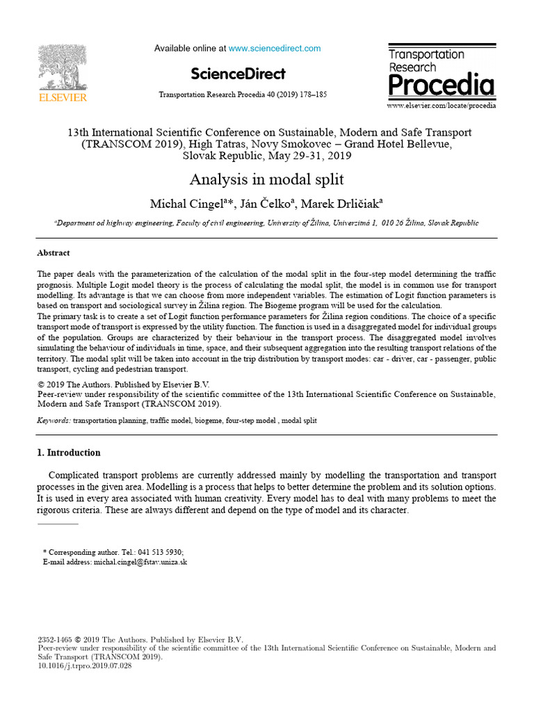 2019, Cingel Et Al, Modal Split Elsevier | PDF | Probability Distribution | Applied Mathematics