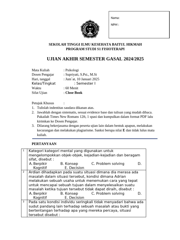 1-Psikologi UAS | PDF