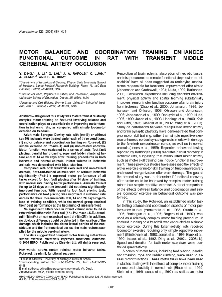2004motor Balance and Coordination Training Enhances Functional Outcome in Rat With Transient ...