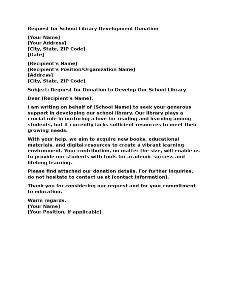 Template 1- Request for School Library Development Donation | PDF