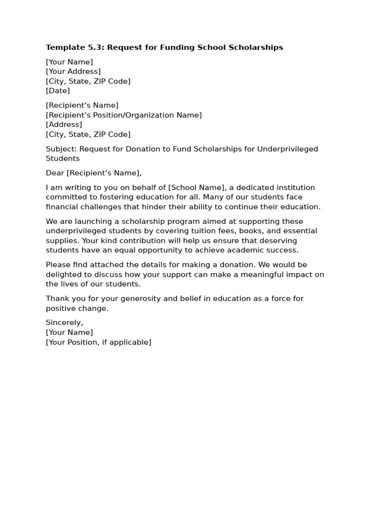 Template 4 Request For Funding School Scholarships | PDF