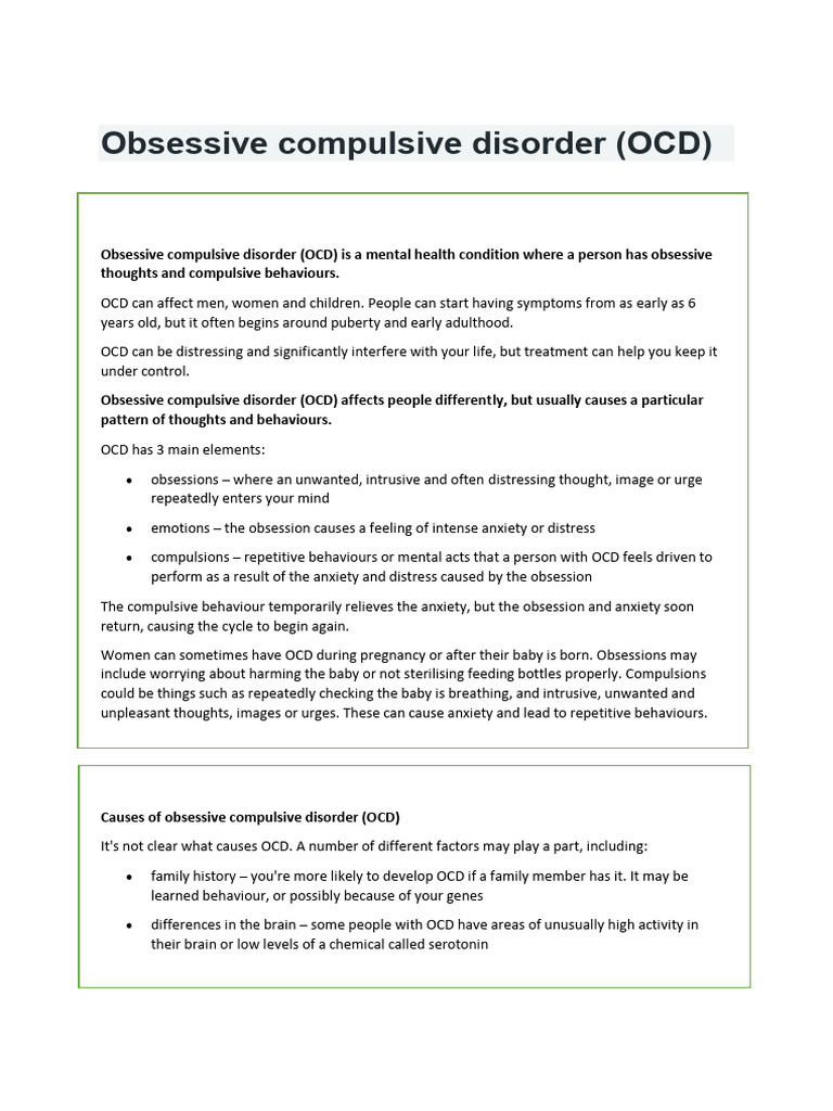 Obsessive Compulsive Disorder | PDF | Obsessive–Compulsive Disorder ...