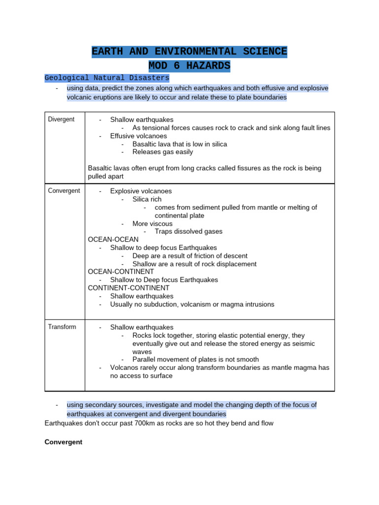 Earth and Environmental Science HSC Notes Module 6 Hazards ...