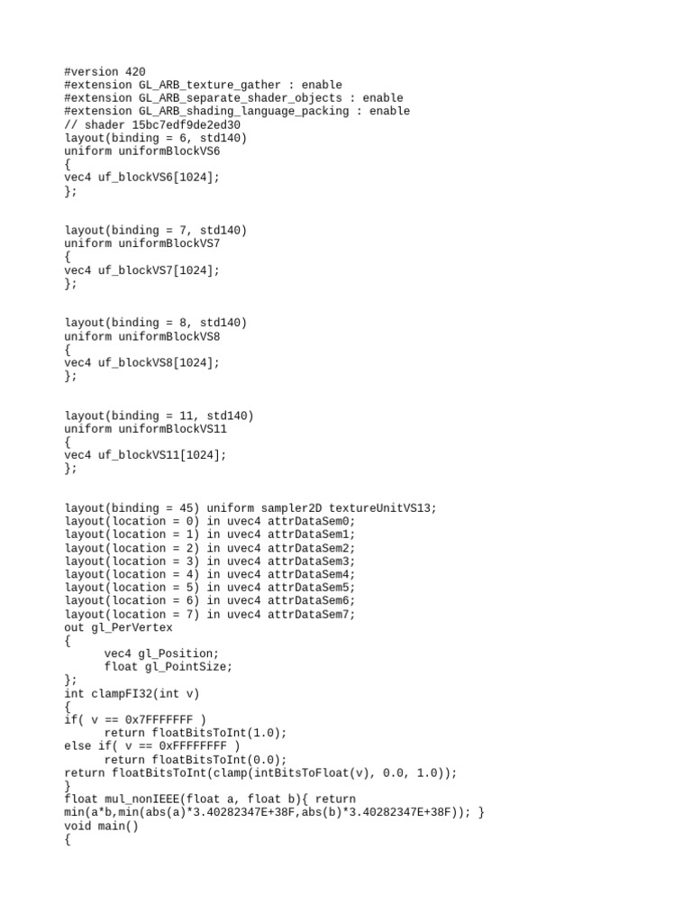 GLSL Shader Code for Uniform Blocks | PDF