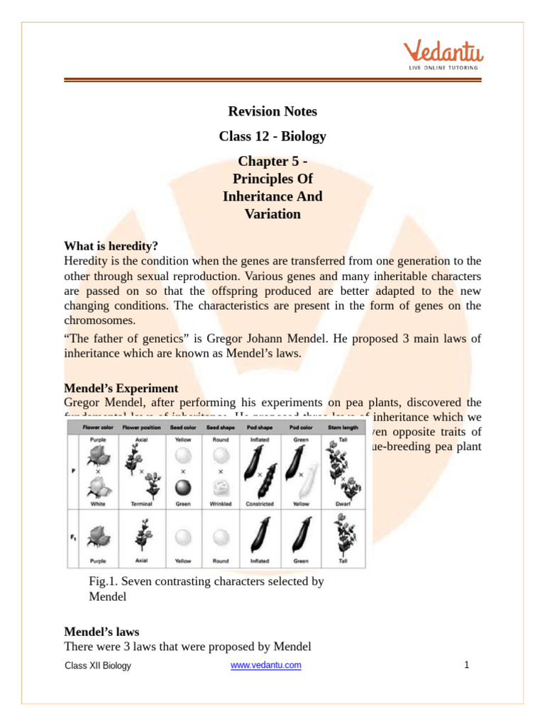 Inheritance and Variation: Class 12 Notes | PDF | Dominance (Genetics ...