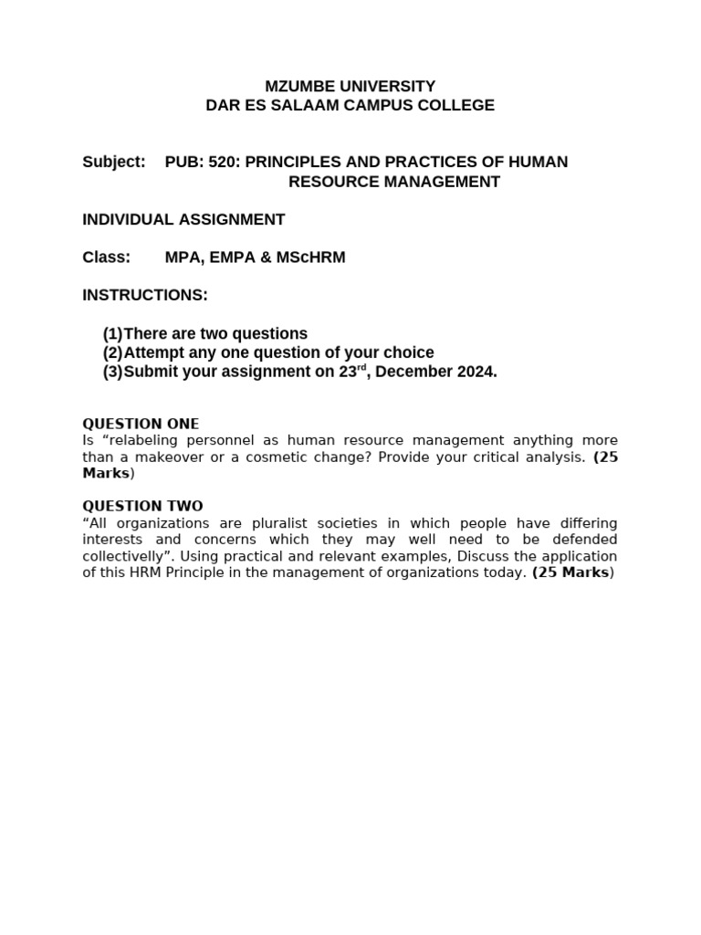 HRM Principles Assignment Guide | PDF