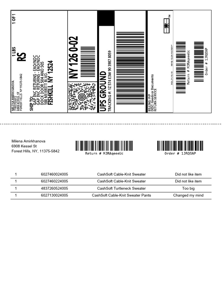 Return Packing Slip for Sweater Items | PDF