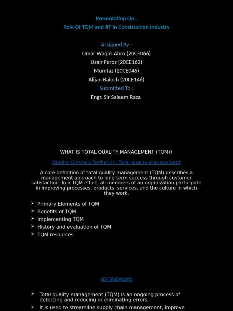 TQM and JIT [Autosaved] | PDF | Lean Manufacturing | Business