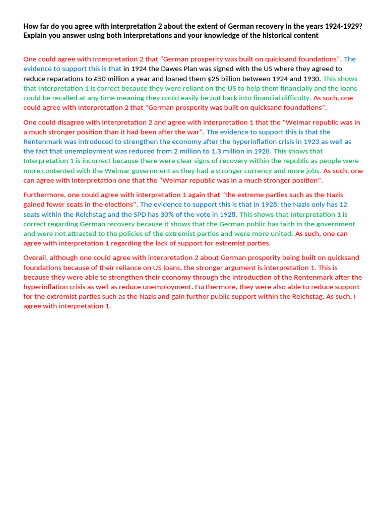 How Far Do You Agree With Interpretation 2 About The Extent of German ...
