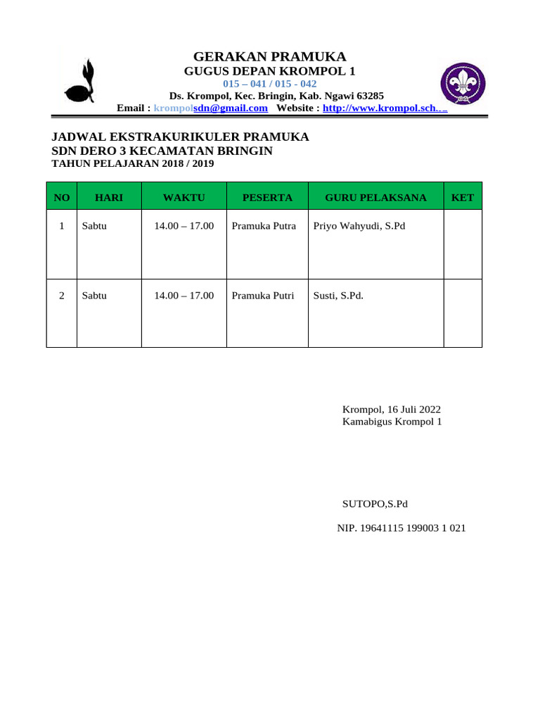 Jadwal Ekstra Pramuka | PDF
