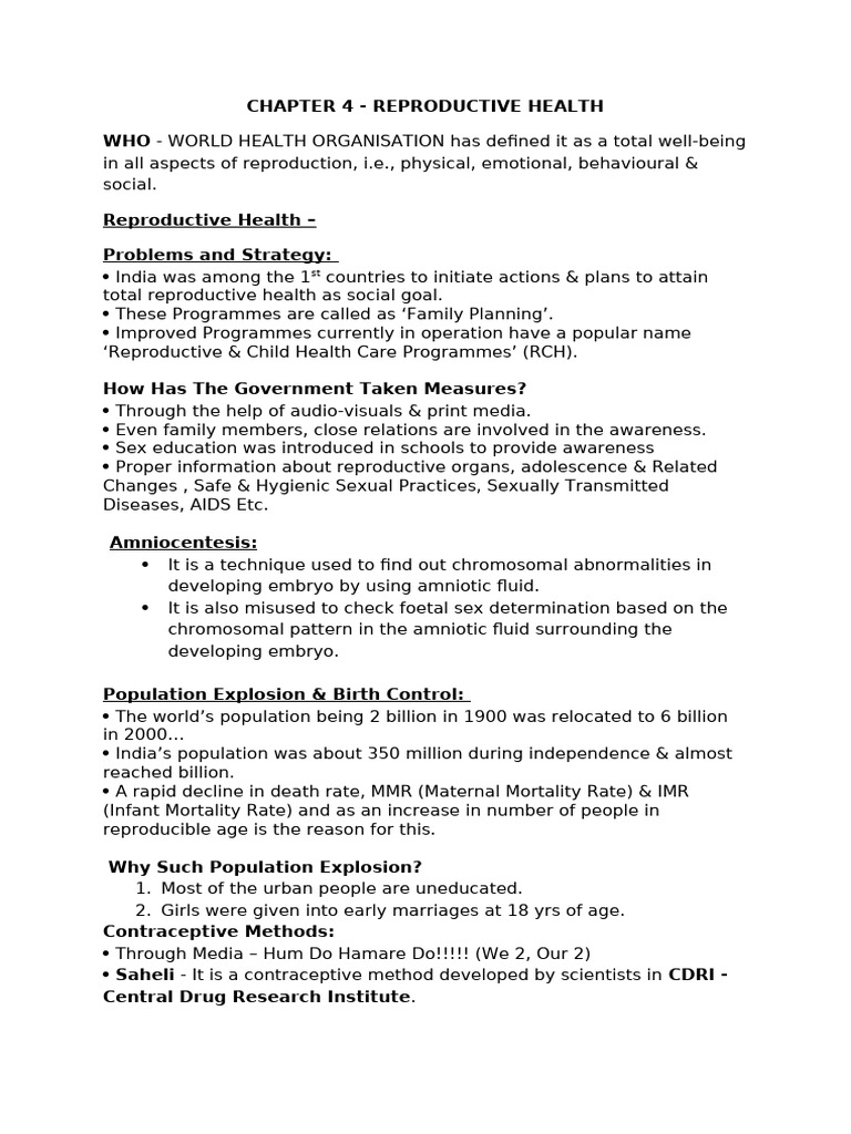 2nd Puc Chapter-3 Reproductive Health | PDF | Infertility | Birth Control