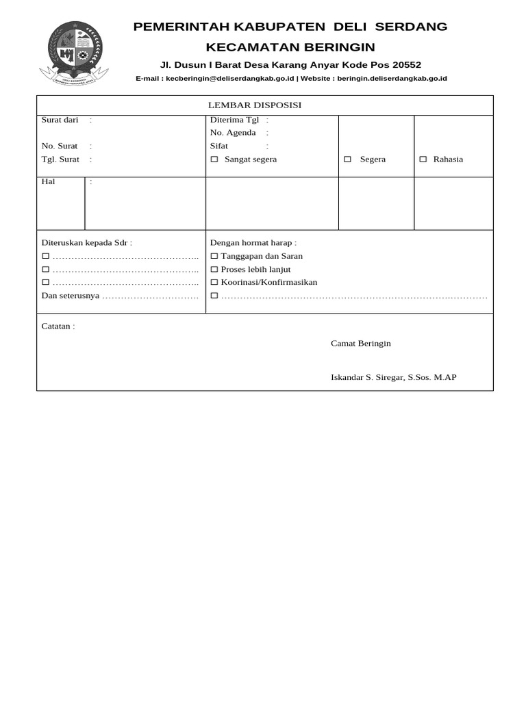 Disposisi Surat Kecamatan Beringin | PDF