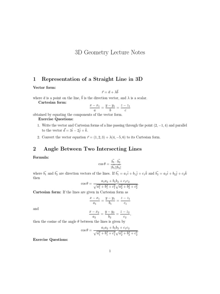 3 D lines | PDF | Euclidean Vector | Line (Geometry)