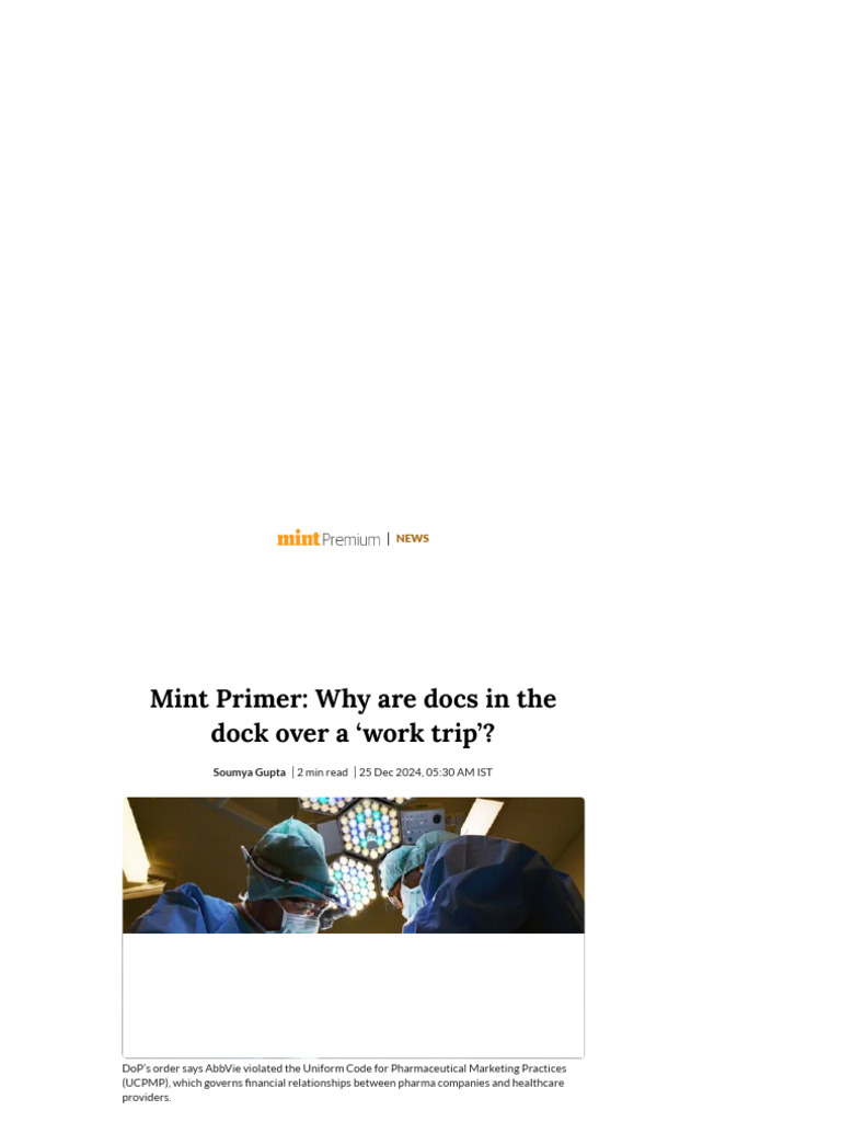 Mint Primer - Why Are Docs in The Dock Over A Work Trip' - Today News ...