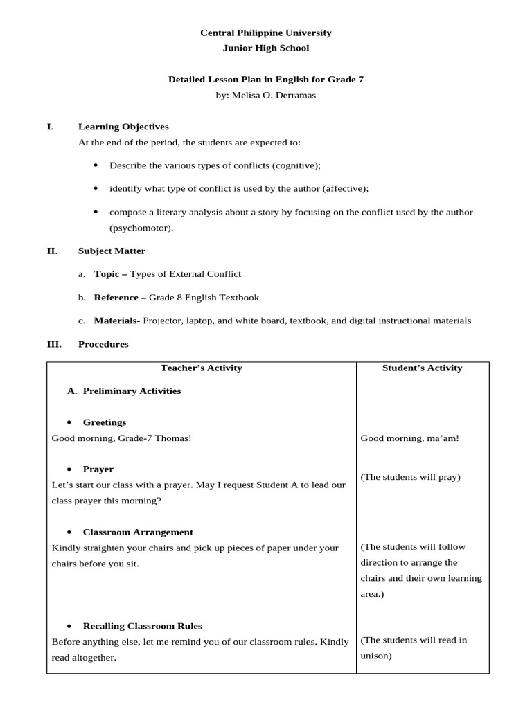 Detailed Lesson Plan in English- Literary Elements and Analysis | PDF ...