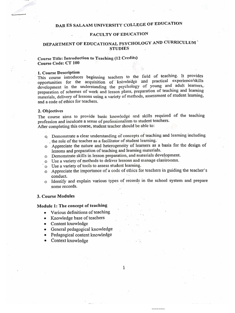 CT 100 Course Outline by Litika-1 | PDF