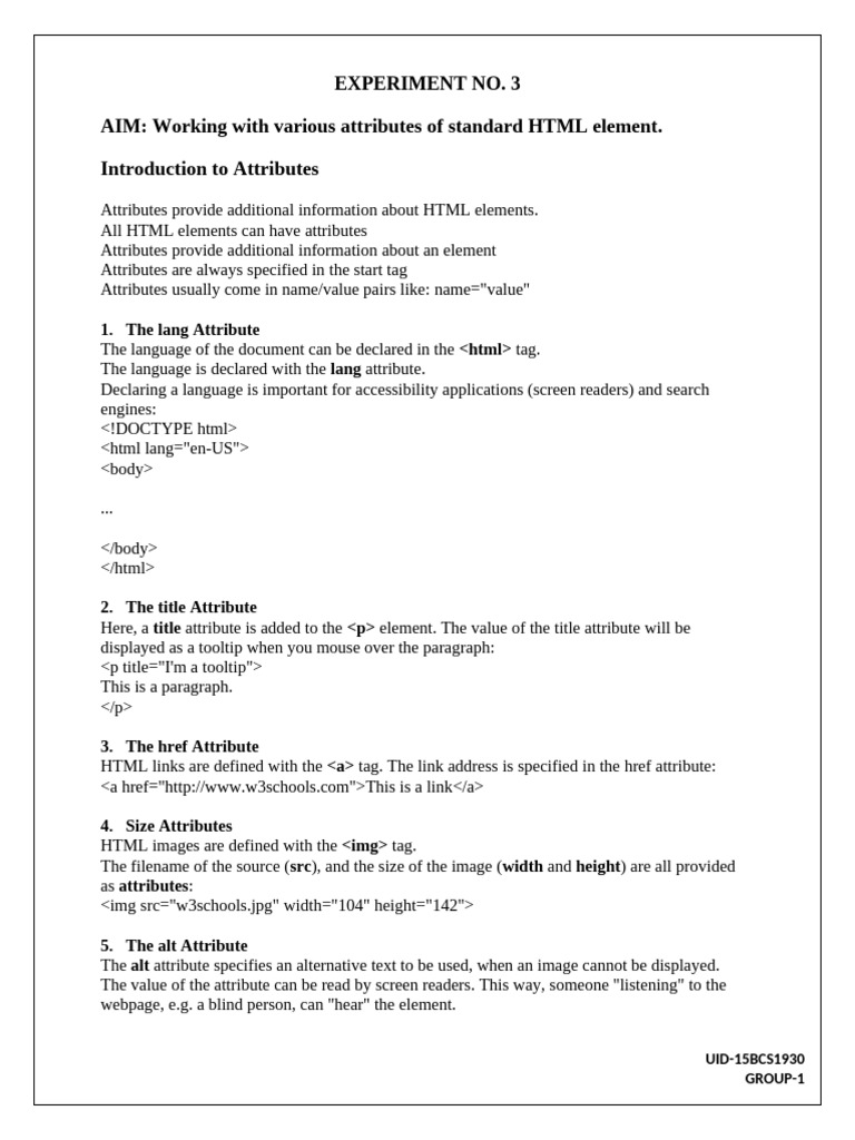 WT Lab Exp 3 | PDF | Html | Html Element