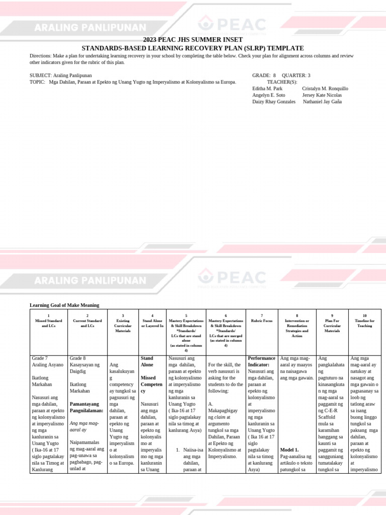 SLRP - Template For Acquisition | PDF