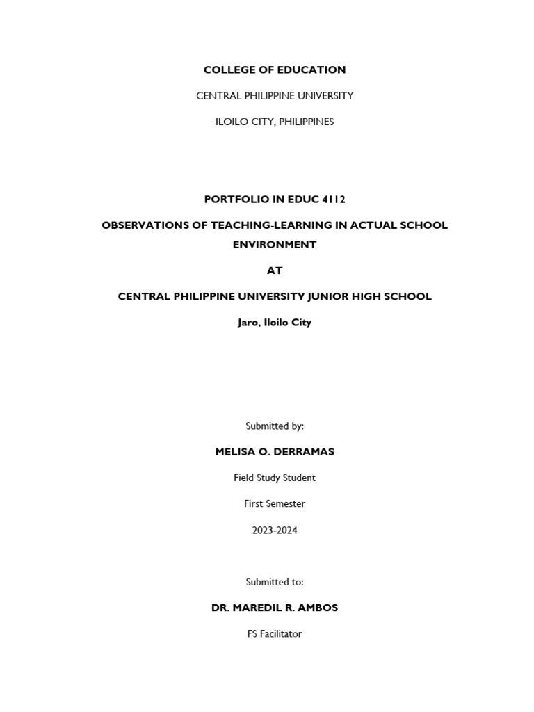 Field Study 1 Portfolio Overview | PDF | Educational Technology | Teachers