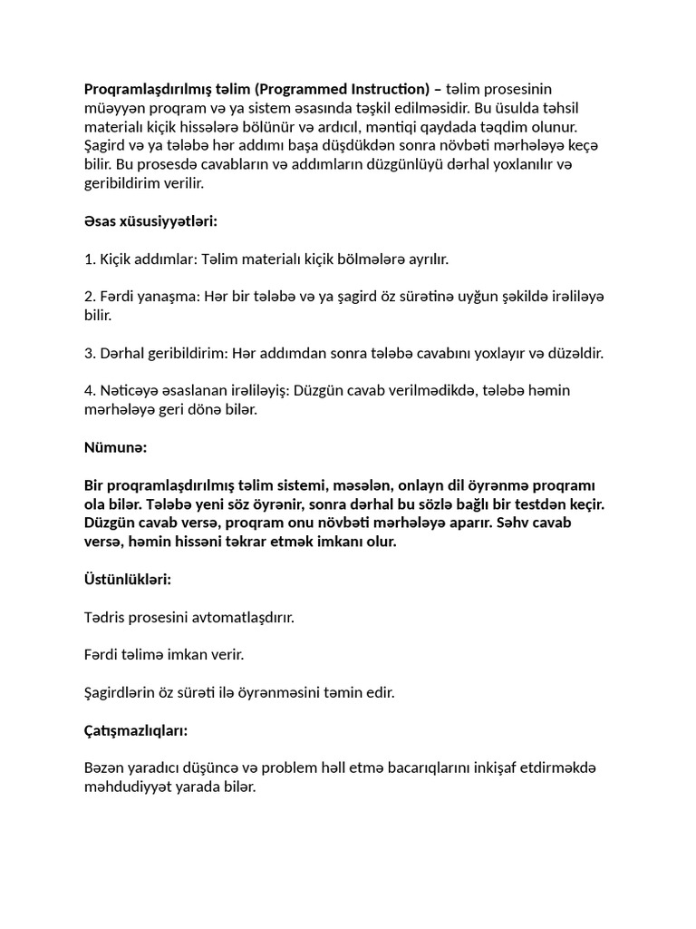 Proqramlaşdırılmış Təlim-1 | PDF