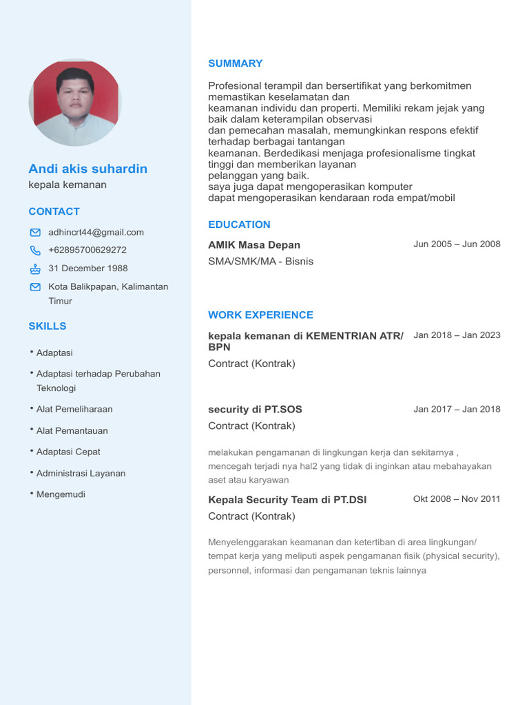 Andi Akis Suhardin - CV-1 | PDF