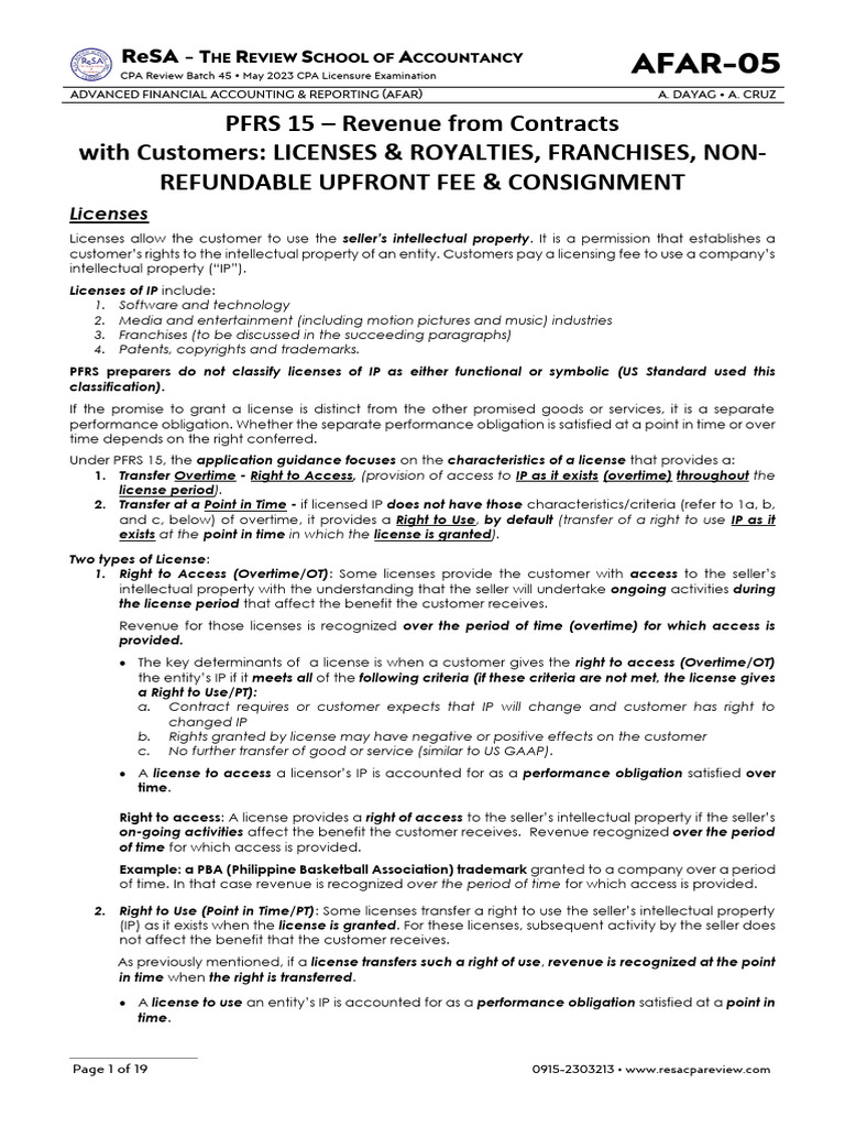 AFAR-05 (Licenses, Royalties, Franchises, Non-Refundable Upfront Fee & Consignment) | PDF ...