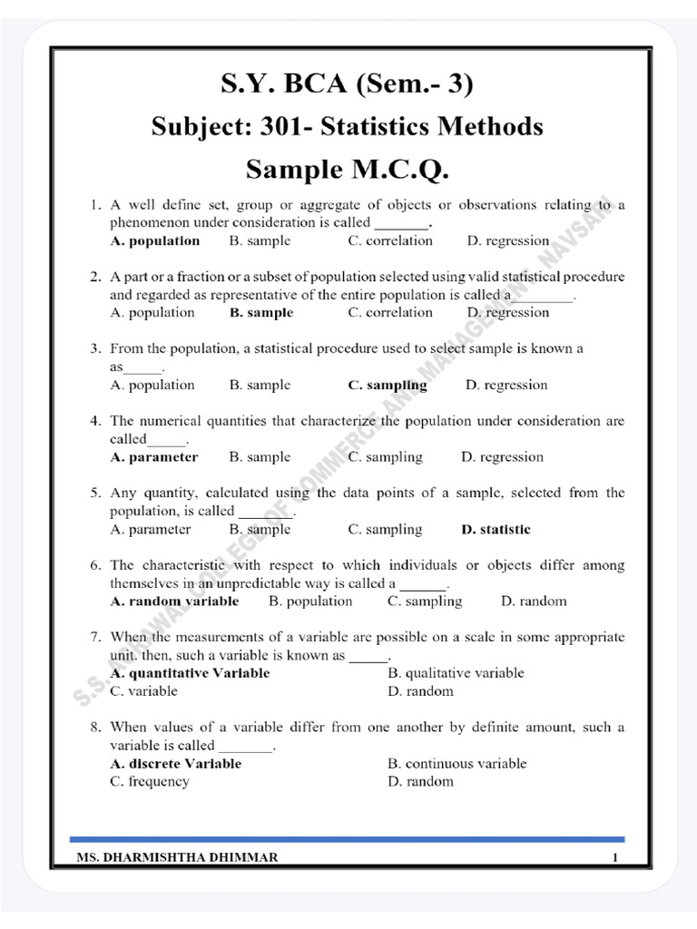 Statistics Mcqs | PDF