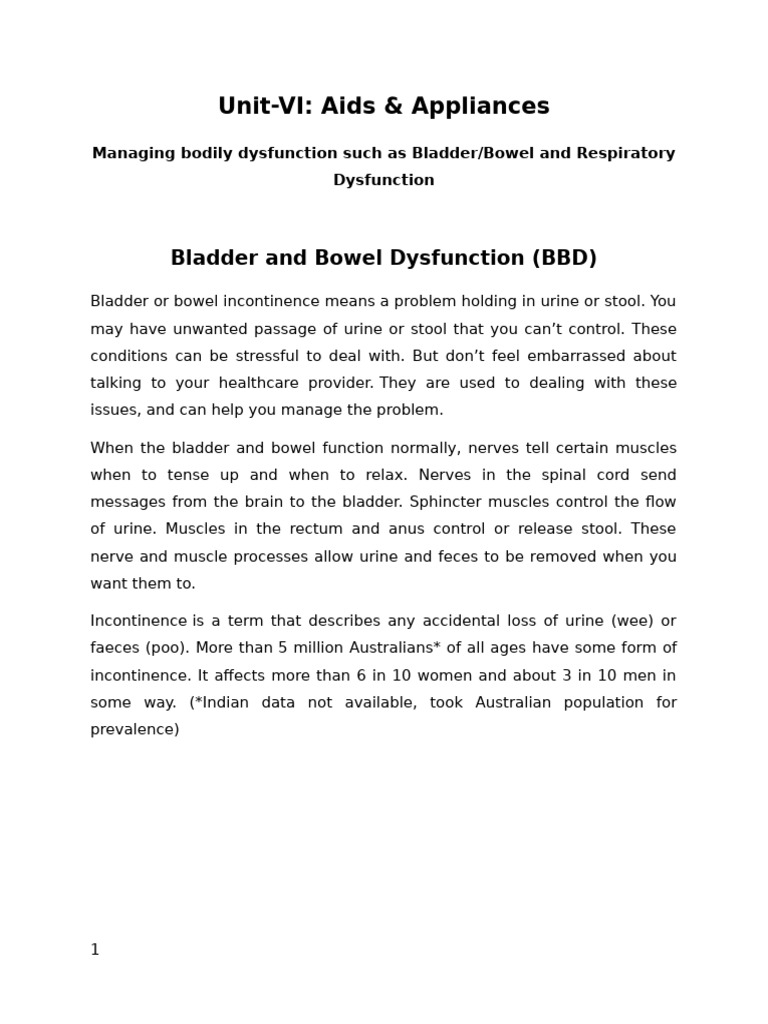 Unit-VI: Aids & Appliances, Managing Bodily Dysfunction (Avd) | PDF ...