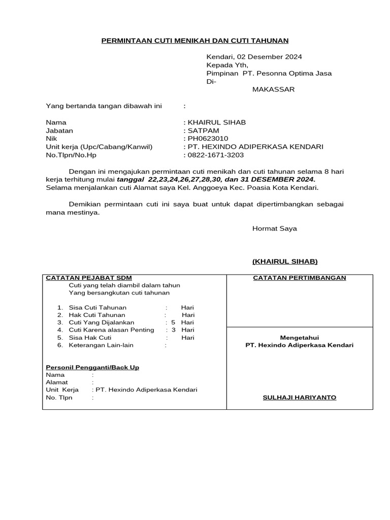 FORMAT CUTI KHAIRUL (1) | PDF