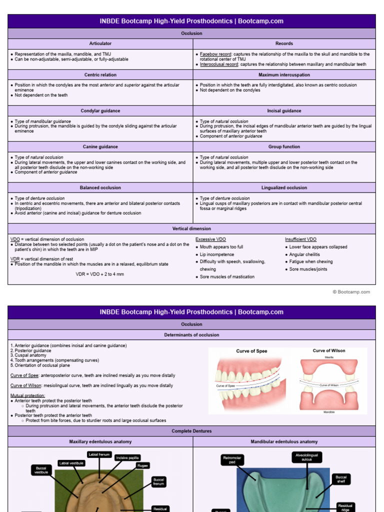 INBDE High-Yield Prosthodontics | PDF | Dentures | Dental Anatomy