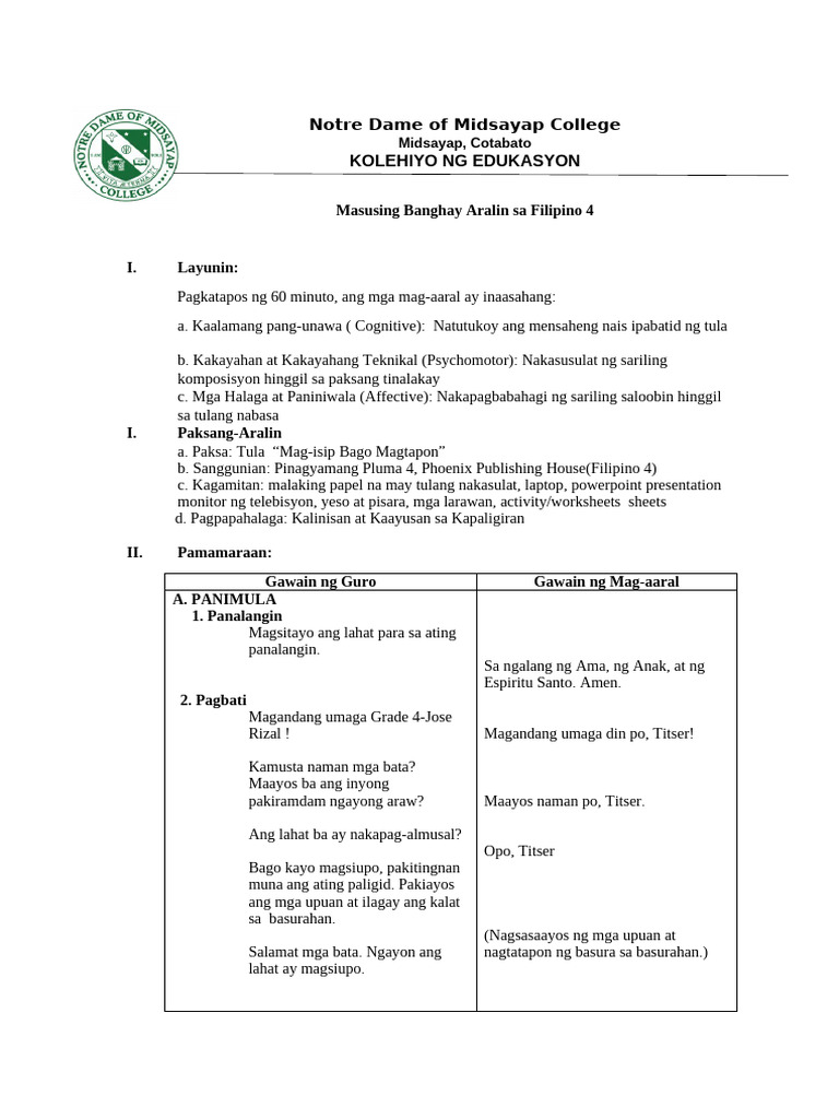 4as Lesson Plan Eed 204 Tula Labrador | PDF