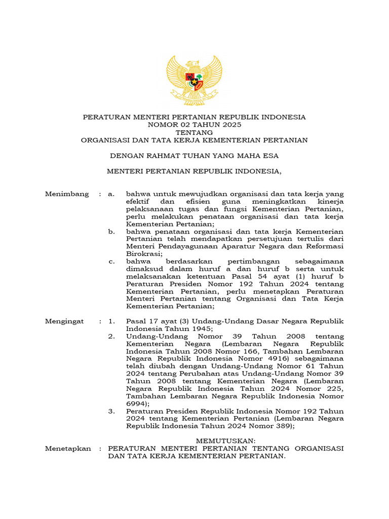 Permentan 02-2025 SOTK (SDH Tte) | PDF