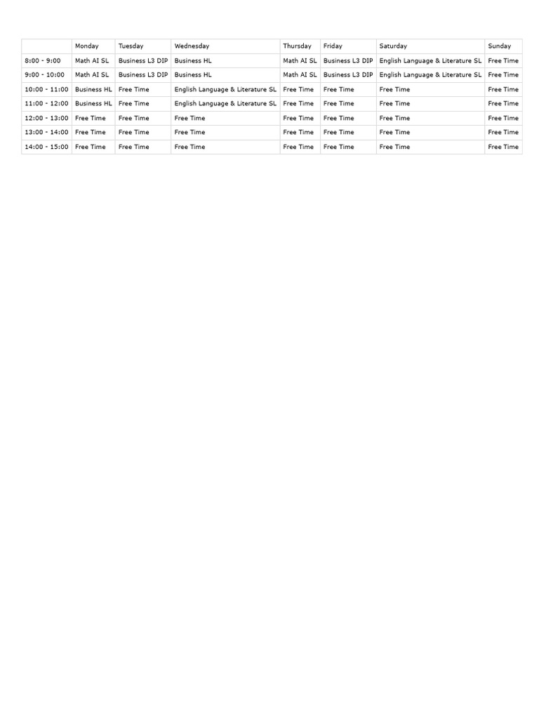 IB Study Timetable CSV | PDF