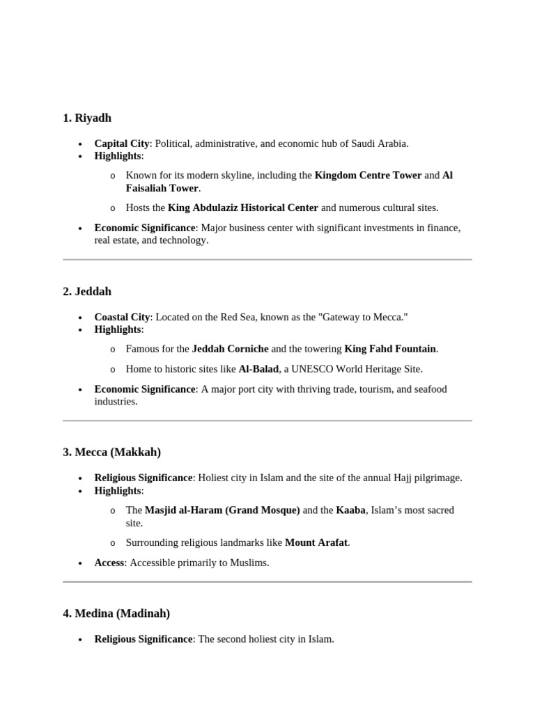 Major Cities of Saudi Arabia Overview | PDF | Mecca | Medina