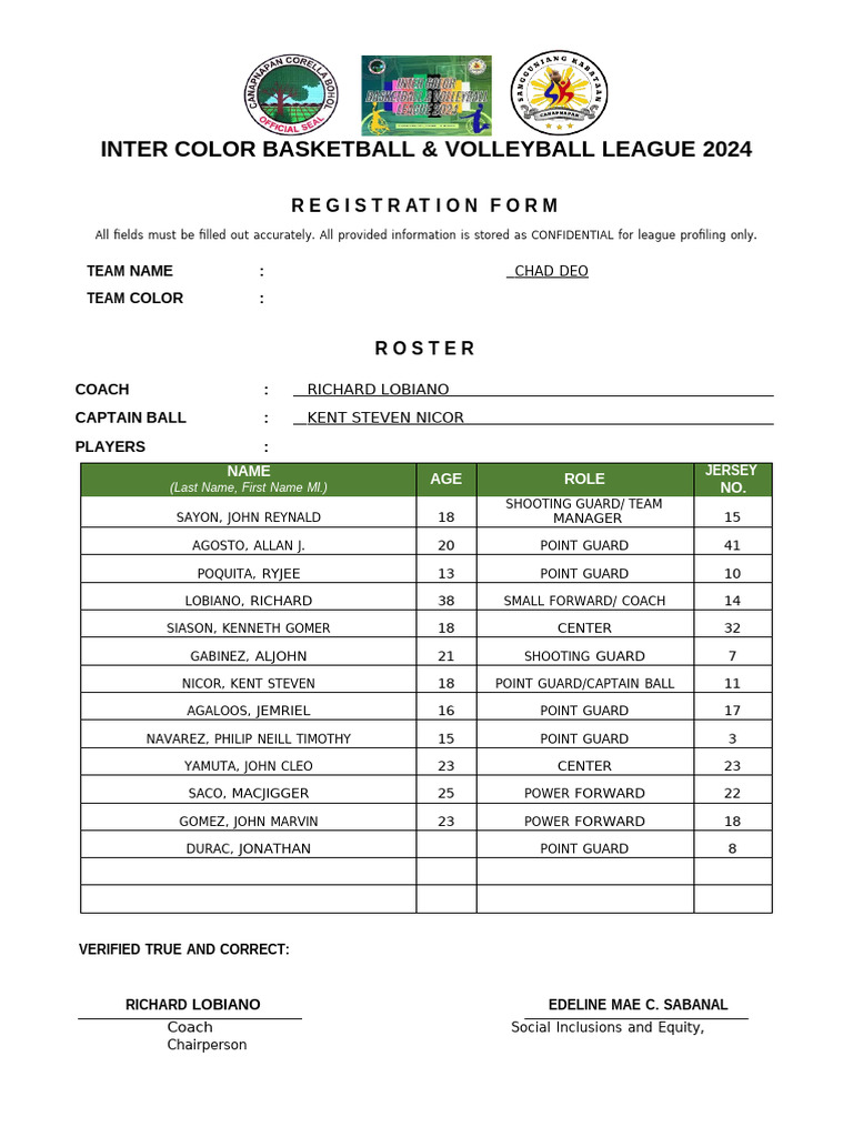 2024 Inter Color League Registration | PDF | Sports | Ball Games