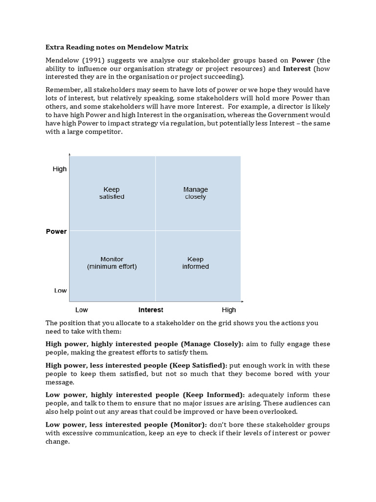 Extra Reading Notes On Mendelow Matrix | PDF