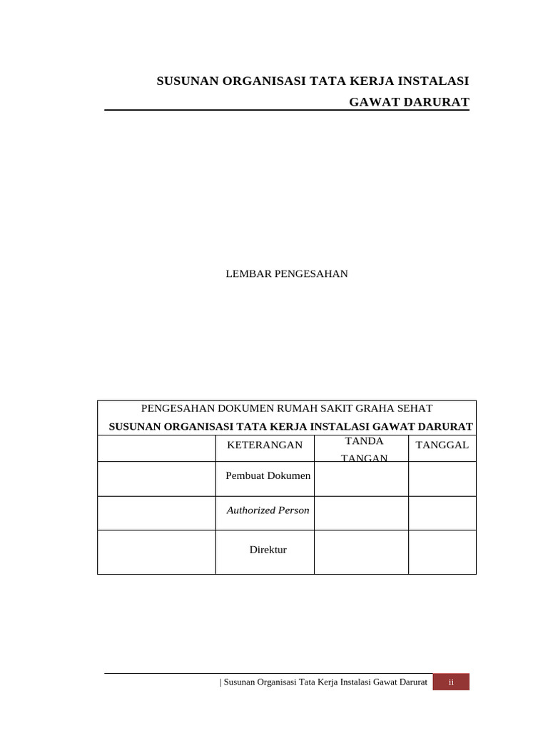 Susunan Organisasi Tata Kerja Instalasi Gawat Darurat (Igd) | PDF