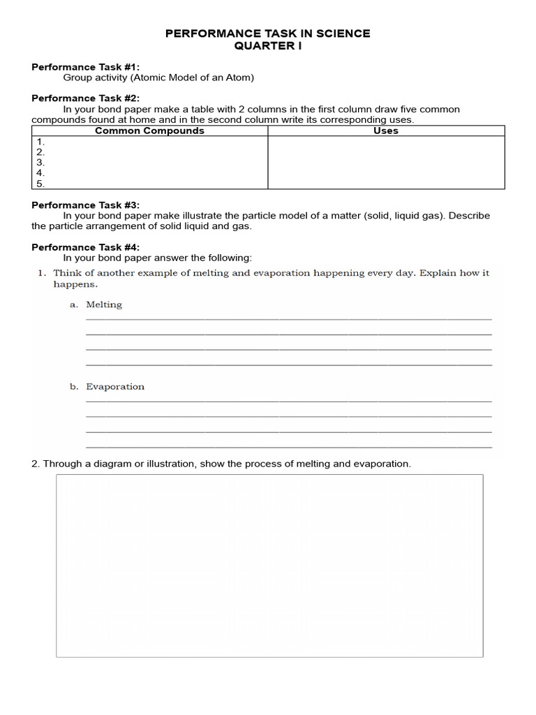 Science Performance Tasks for Quarter 1 | PDF | Chloride | Sodium Chloride