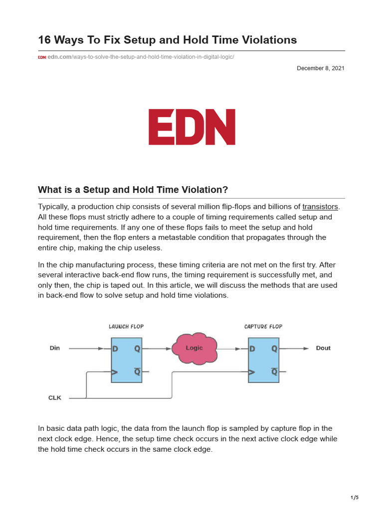 edn.com-16 Ways To Fix Setup and Hold Time Violations | PDF | Logic Gate | Computer Engineering