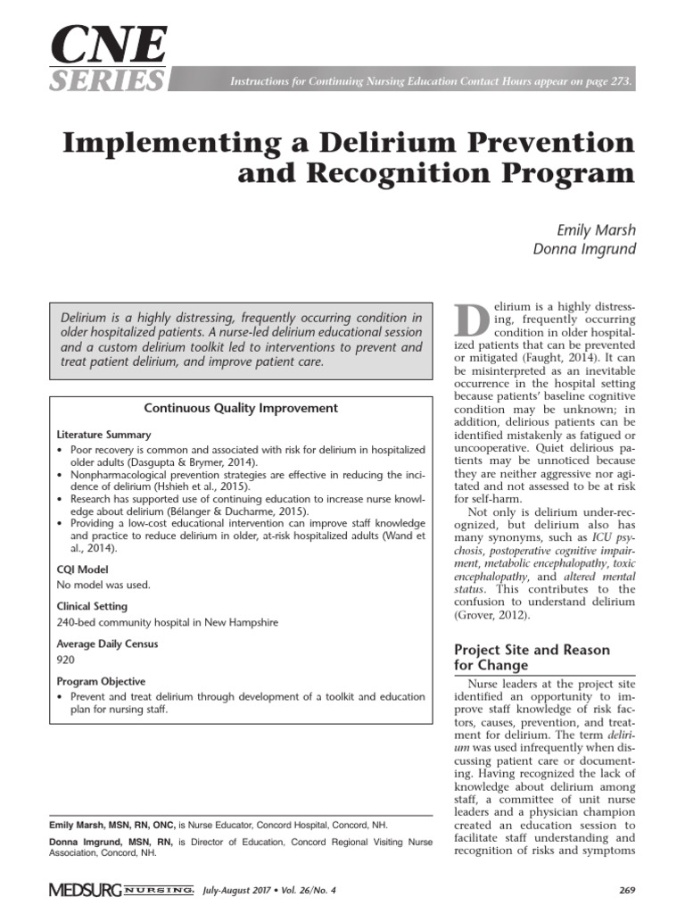 2017 Implementing a Delirium Prevention and Recognition Program | PDF ...