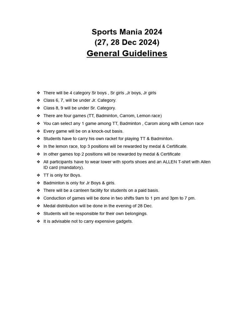 Sports Mania Guidelines | PDF