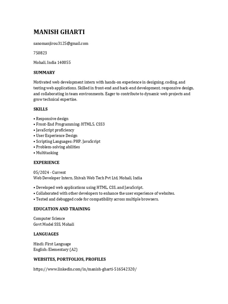 Manish Gharti Resume | PDF