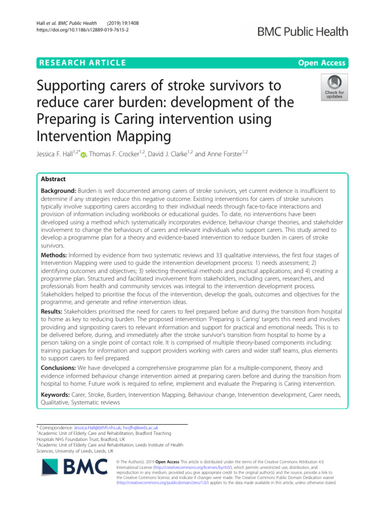 Supporting Carers of Stroke Survivors To Reduce Carer Burden ...