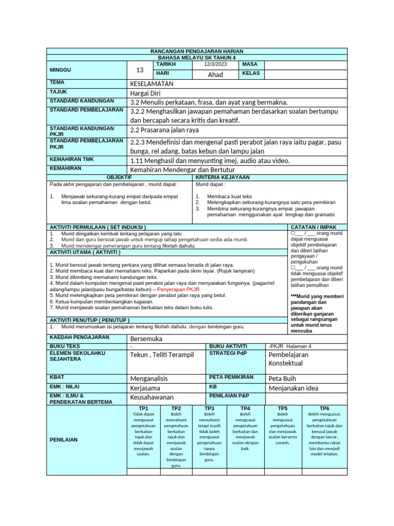 Rancangan Pengajaran Haria2 | PDF